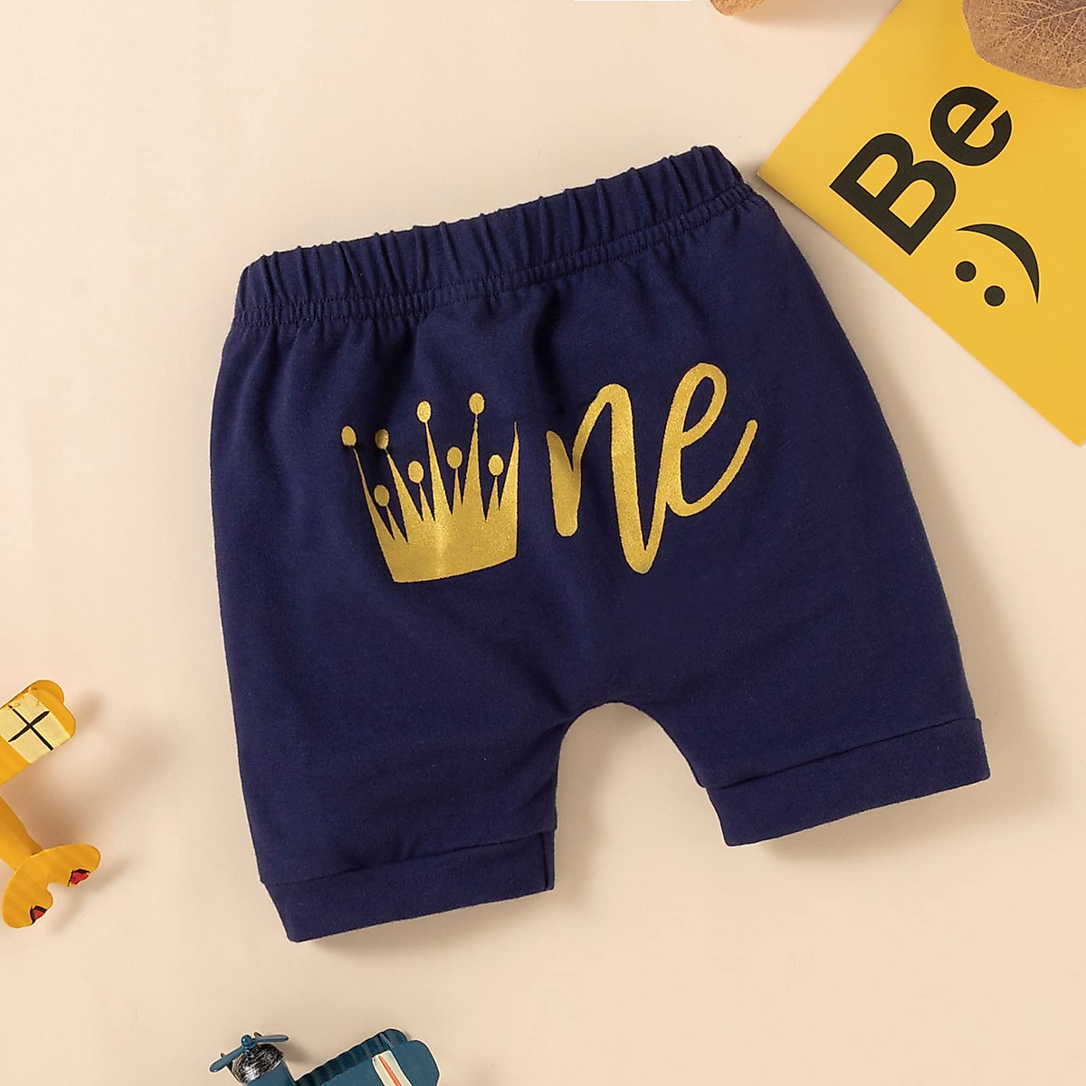 Viworld Baby Boy 1st Crown Birthday Shorts Set Infant Boy Gentleman Bow Tie Romper + One Shorts Cake Smash Outfits