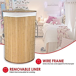 Home Basics Foldable Bamboo Laundry Basket Hamper (Round, Natural)
