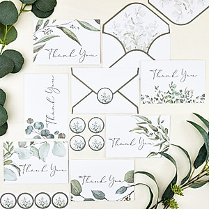 Crisky 50 Pack Greenery Thank You Greeting Cards with Envelopes & Stickers.6 Design Watercolor Greenery Greeting Cards Perfect for: Wedding/BabyShower/Birthday/Graduation. 4x6 Folded, Tented, Bulk