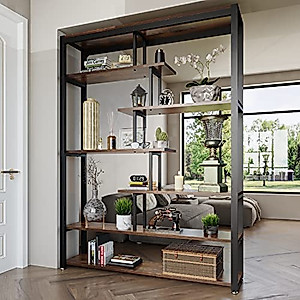 Wildhome 7-Shelves Staggered Bookshelf, 71 Inch Extra Tall Bookcase,Vintage Book Shelves Display Shelf Organizer for Office, Study Room, Living Room,(Retro Brown)