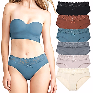 BIONEK Womens Underwear Cheeky Cotton,Bikini Panties Hipster Briefs Lace Soft Breathable 3/4/6 Pack S-XL