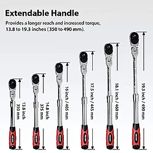 FIRSTINFO F3222ND 1/2-Inch Drive Locking & Flexible Extendable Ratchet Wrench Reversible,Soft-Grip with 72-Tooth Geared Action (Length: 13.8-19.3 Inches)