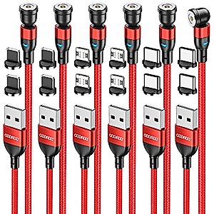 ODDADD Magnetic Charging Cable 6Pack [1.6ft+3.3ft+3.3ft+6.6ft+6.6ft+10ft], 540° Rotating 3In1 Magnet Phone Charger with LED Light Nylon-Braided Cord,Compatible with Android Micro USB A Type C Iphne