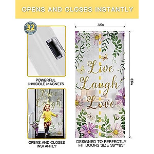 ZOE GARDEN Inspirational Quote Magnetic Screen Door for Sliding/Single/French Doors, Self Sealing Magnets Patio Door Screen Heavy Duty Mesh Curtain, Green Eucalyptus Leaves Elegant Flower