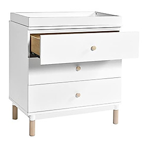 Babyletto Gelato 3-Drawer Changer Dresser with Removable Changing Tray in White and Washed Natural, Greenguard Gold Certified