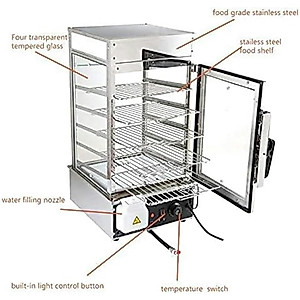 Electric Hot Food Cabinet Warmer, Commercial Bun Steamer with 30-110℃ Temperature Knob, 1200W Steamed Bun Warmer Machine