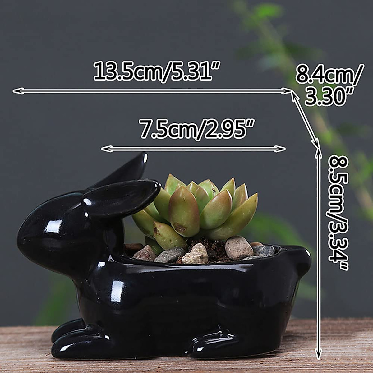 YONGYAN Rabbit Flower Pot Statue Decoration Ceramics Garden Planters Containers Pot Bookshelf Office Animal Desktop Decor (Black)
