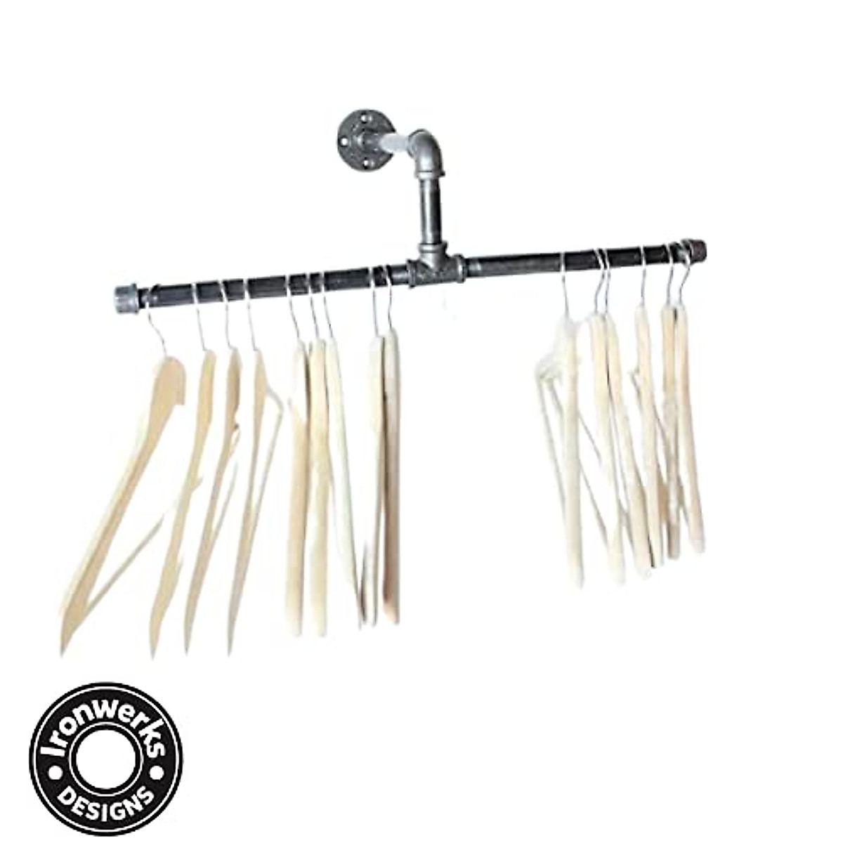 Ironwerks Designs 20" Urban Industrial Pipe Wall Rack - Clothing Rack, Closet Organization, Retail Display, Black