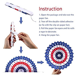 4th of July Patriotic Decorations Red White Blue Hanging Paper Fans for American Fourth of July Memorial Day Independence Day Veterans Day Party Decor Supplies Set of 12