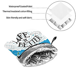 Life is Better at The Lake Pier Plants Mountains Oven Mitts and Pot Holders Sets of 4，Heat Resistant Kitchen Microwave Gloves and Pot Pads with Non-Slip Surface for Grilling Baking Cooking BBQ