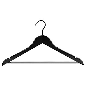 Perfecasa Premium Wooden Clothes Hangers 20 Pack, Suit Hangers with Noise Canceling Hook, Non Slip Pant Bar and Two Open Notches (Black Color)