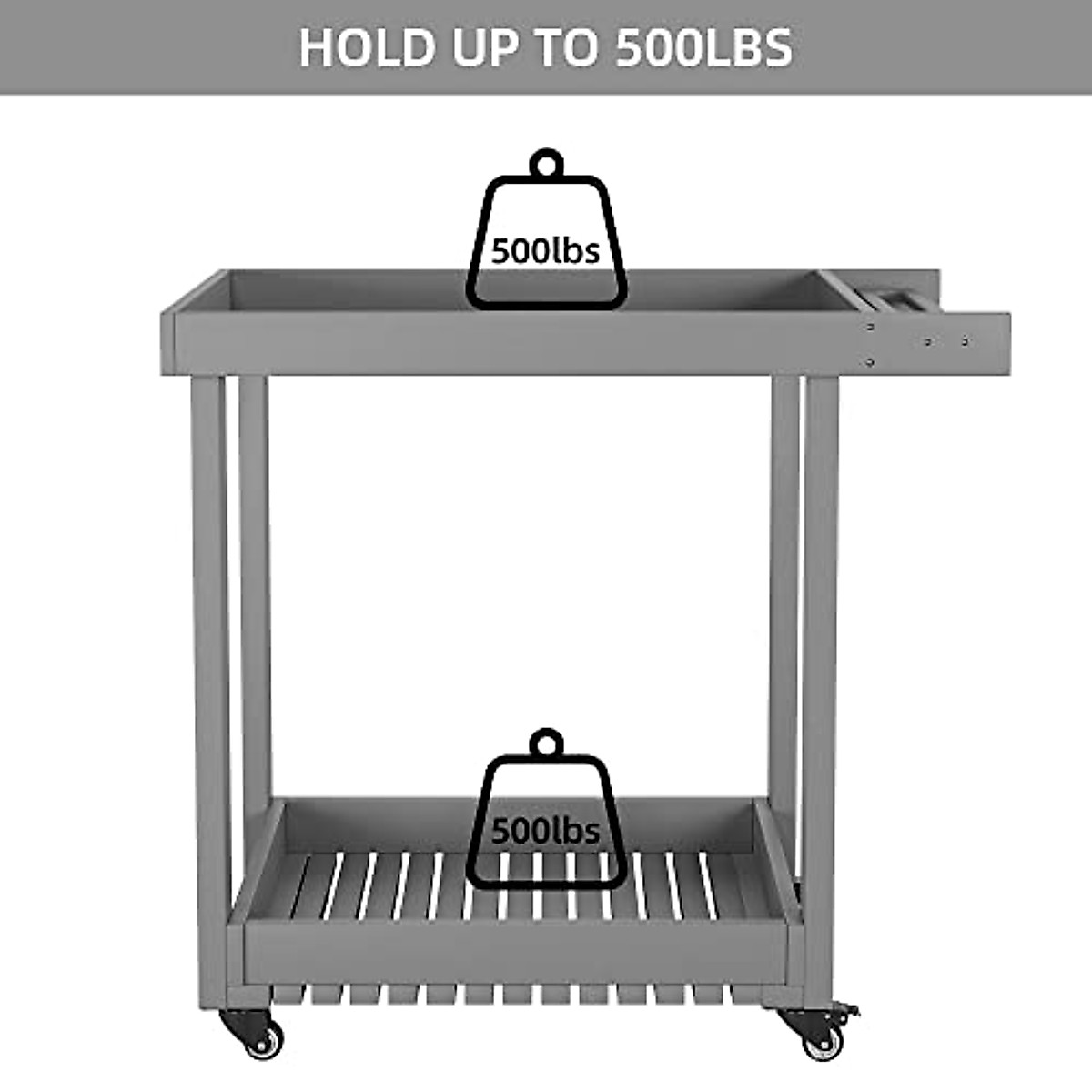 Senfot Heavy Duty Utility Cart, All-Weather HDPE Multi-Purpose Rolling Service Trolley, Corrosion and Wear Resistant, Easy to Maneuver and Store for Home, Office, and Warehouse(Grey)