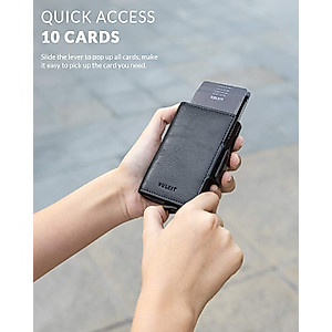 VULKIT Credit Card Holder RFID Blocking Leather Automatic Pop Up Wallet Magnetic Wallet Double Card Case for Men and Women Cross Black