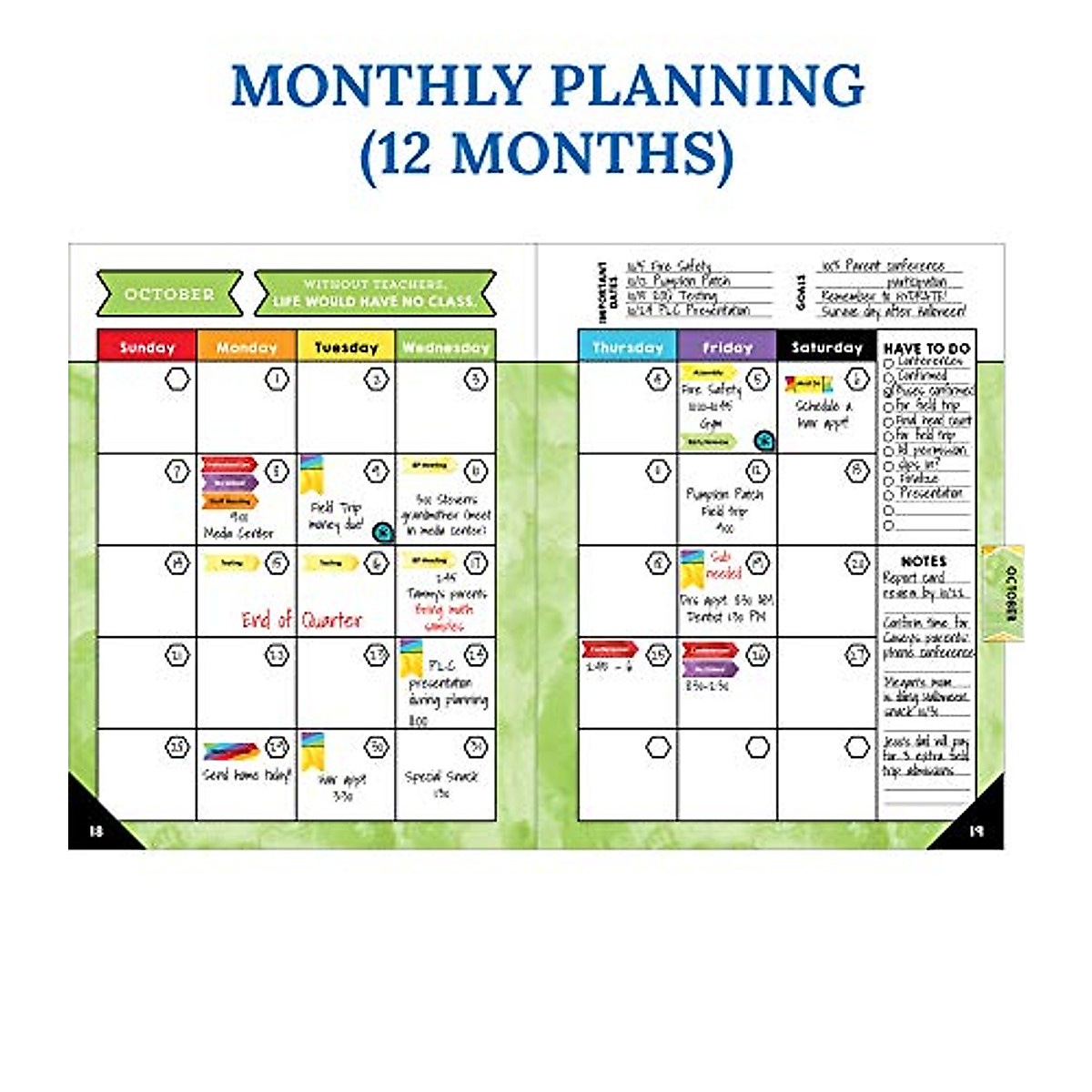 Carson Dellosa Celebrate Learning Teacher Planner, 8" x 11" Spiral Bound Planner With Planner Stickers, Undated Homeschool Planner & Lesson Planner Book for Teachers