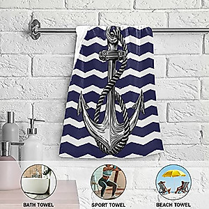 Anchor Bath Hand Towel 2 Pcs Absorbent Nautical White Stripe Hand Towels Sea Anchors Navy Blue Face Towel Soft Breathable Anchor Fingertip Towel for Bathroom Kitchen Hotel Spa Decor Gift 28.3x14.4in