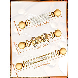 Jetec 3 Pcs Vintage Dress Cinch Clips Shirt Clips Sweater Cardigan Shawl Clips for Women Brooch Clips, 3 Style(Simple Style)