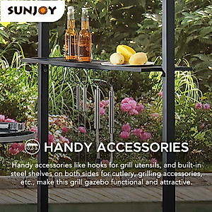 Sunjoy 5 x 8 ft Black Steel Frame Double Tiered Canopy Grill Gazebo for Outdoor, Patio, Garden, and Backyard Activities,Gray and Black