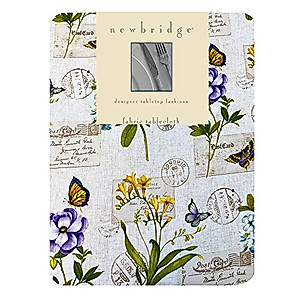 Newbridge Easter Botanical Blossoms Fabric Tablecloth - Vivid Spring Floral and Butterfly Print Easy Care, Wrinkle and Stain Resistant Tablecloth, 52" x 52" Square