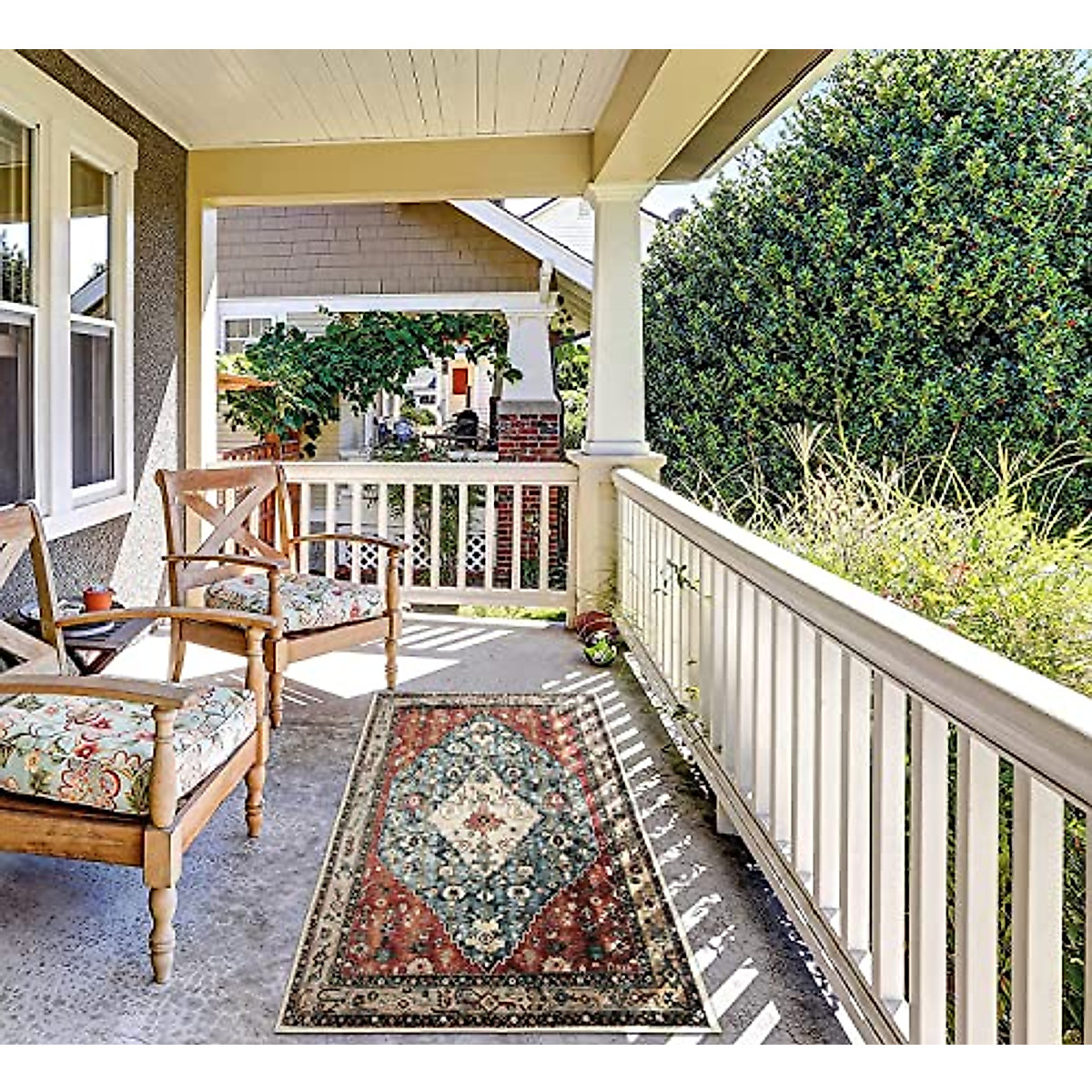 AIZHU Collection Boho Area Rug - 3’ x 5’, Non Slip Thin Entryway Rug Doormat Washable Distressed Accent Indoor Throw Low Pile Rug Front Floor Carpet for Entrance Living Room kitchen Bedrooms, Bohemian