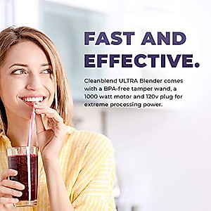 Cleanblend Ultra Blender, Low Profile Blender for Shakes and Smoothies - 40oz Compact Countertop Smoothie Blender/Maler - 8-Blade Stainless Steel, 1,000 Watt Motor, BPA-Free Tamper Wand Included