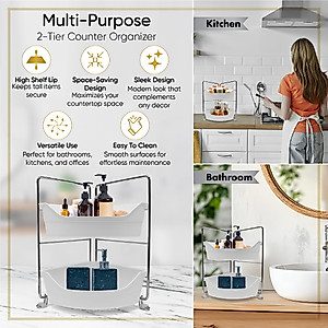 Davalos Quality Essentials Bathroom Organizers and Storage Countertop - 2 Tier Counter Corner Shelf, Skincare Organizer, Multi-Tier Bathroom and Kitchen Storage - White