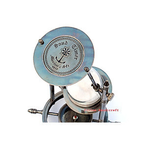 Nautical Maritime Black Antique Full Brass Sand Timer Hourglass with Wheel Compass Base