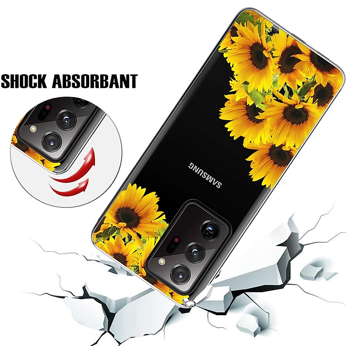 Vokuha Galaxy Note 20 Ultra 5G Case, Samsung Note 20 Ultra Case for Girls, Cute Clear Slim Shockproof Pattern Soft TPU Back Phone Protective Cover Cases for Samsung Galaxy Note 20 Ultra 5G (sunflower)