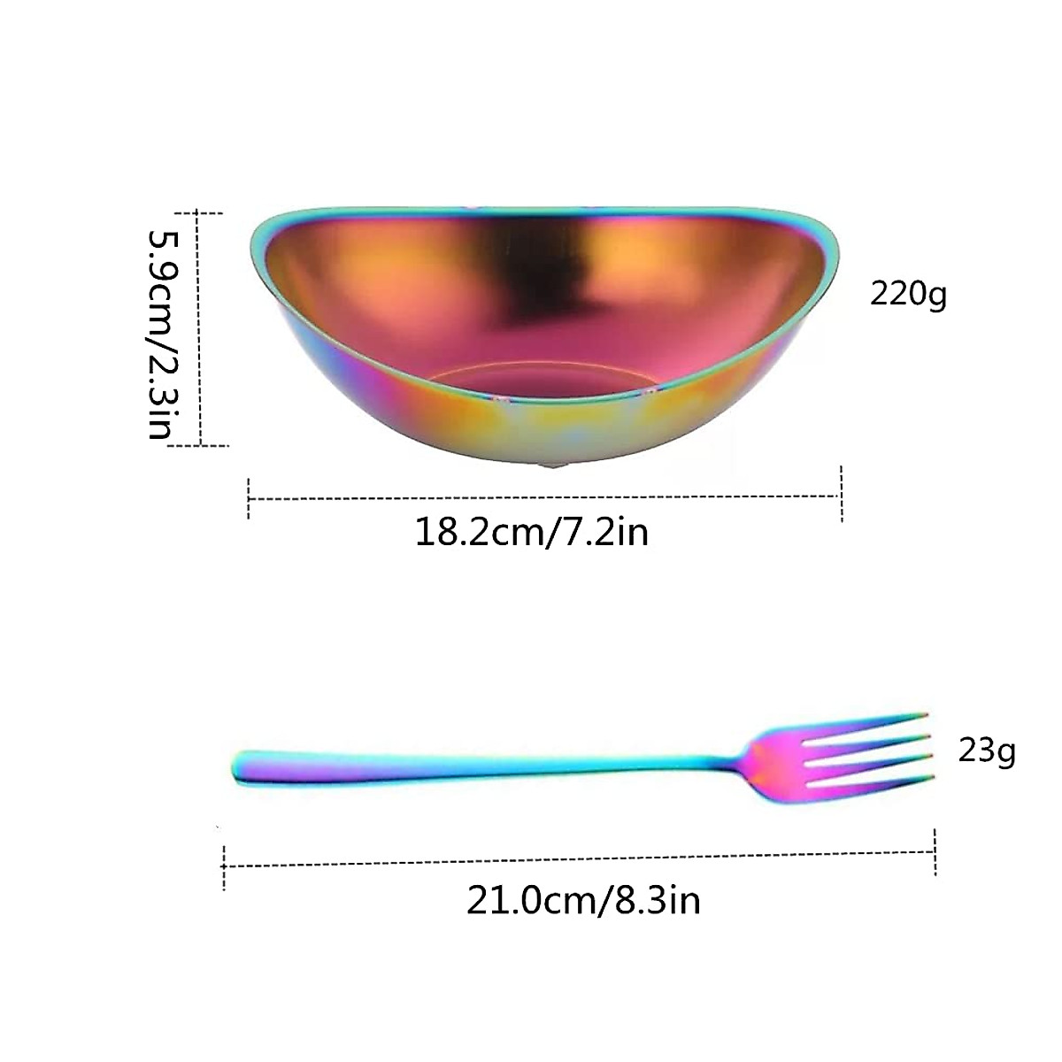 JYJFGSFA Rainbow Metal Salad Bowl and Fork Set, Reusable 304 Stainless Steel Large Serving Snack Bowl Sets for Pasta, Cereal, Popcorn, Snack, Easy To Clean and Dishwasher Safe