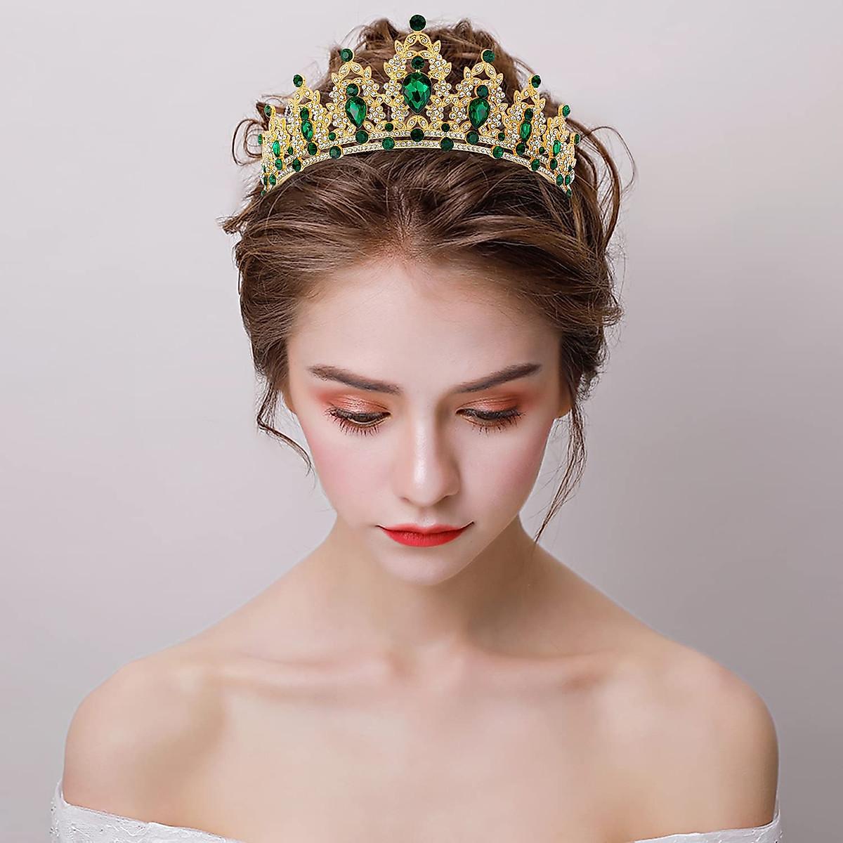 SuPoo Green Tiara and Crown for Women Gold Birthday Queen Crowns Rhinestone Princess Tiaras for Bride Quinceanera Headpieces Wedding Tiara for Birthday Party Prom Halloween