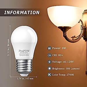 ProPOW 3W LED Bulb Equivalent 25 Watt Light Bulbs, A15 Soft White 2700K Energy Saving Low Watt E26 Base Bulb for Home Bedroom(6-Pack)