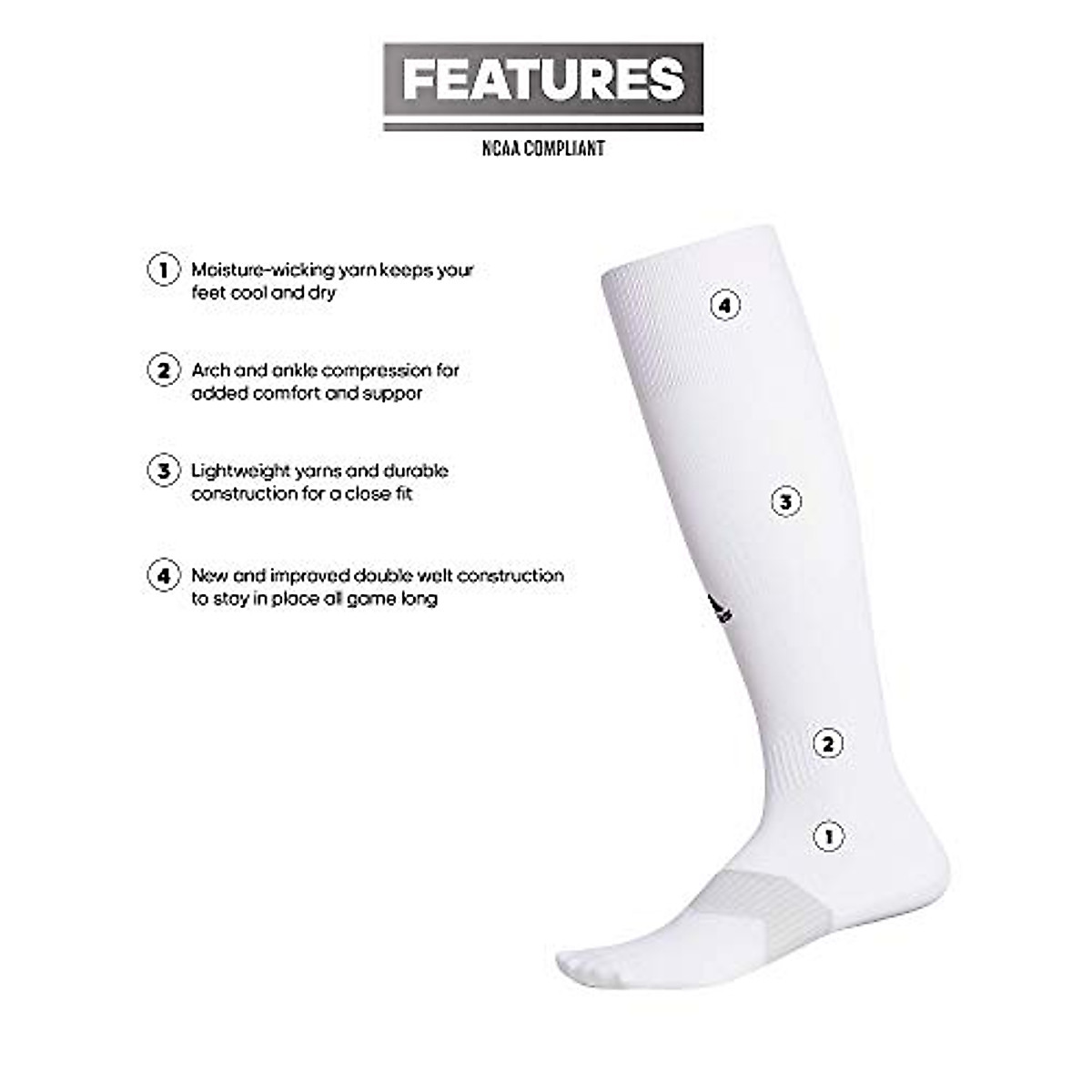 adidas Metro 5 Soccer Socks (1-Pair), White/Clear Grey/Black, Medium