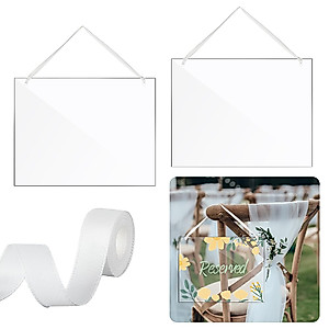 AHANDMAKER 2 Pcs Clear Acrylic Hanging Sign 8.66"x11" Wedding Chair Signs Reserved Seating Signs DIY Blank Names for Wedding Dinner Parties, Food Signs, Banquet Events