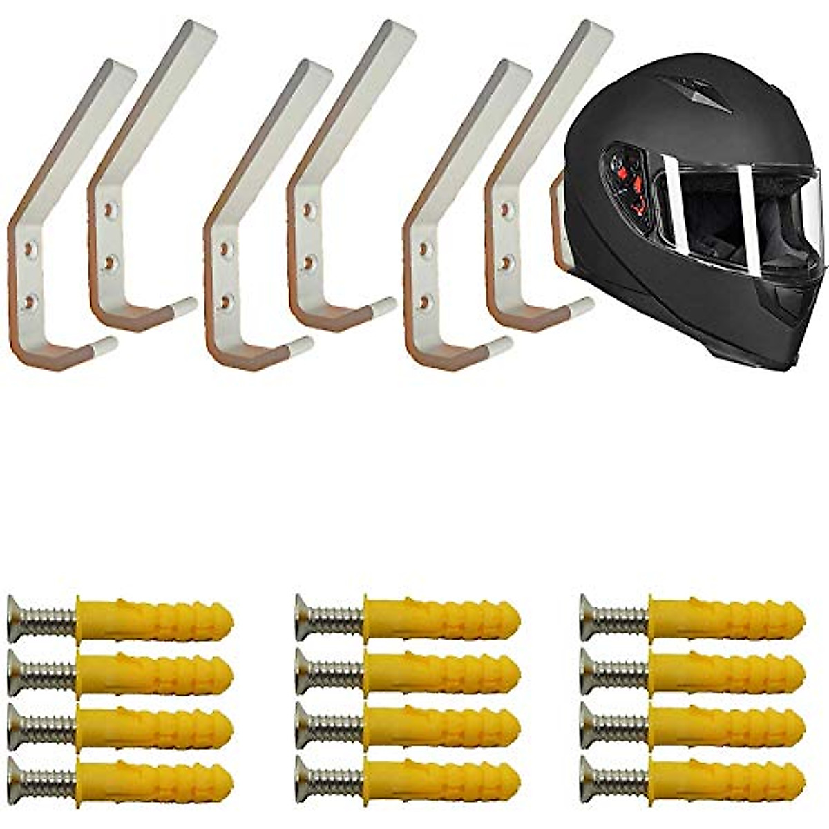 AUXPhome 6Set Motorcycle Helmet Holder Hook, Wall Mounted Equestrian Helmet Storage Rack Hanger, Motorbike Cloth Wall Display Rack, Football Helmet Display Stand, Baseball Batting Helmet Rack