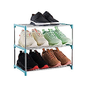 Xerhnan 3-Tier Stackable Small Shoe Rack, Lightweight Shoe Shelf Storage Organizer for Entryway, Hallway and Closet(Blue)