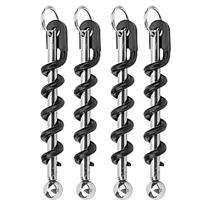 4pcs Corkscrew Spiral, Portable Keychain Corkscrew Black Stainless Steel Wine Beer Bottle Opener Corkscrew Kitchen Accessories