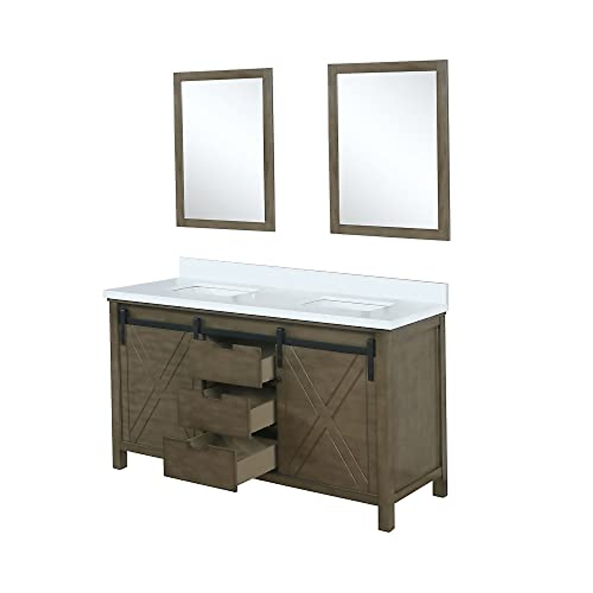 Bell+Modern Ketchum 60 in W x 22 in D Rustic Brown Double Bath Vanity, Cultured Marble Countertop and 24 in Mirrors