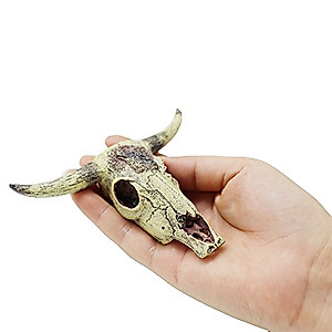 Leoyoubei Aquarium Decoration, Fish Tank Small Skull,Fish Turtle Hidden, Bonsai beautification. Cave Landscape Pet Reptile House Shrimps & Snails Love Them (Cattle Skull)