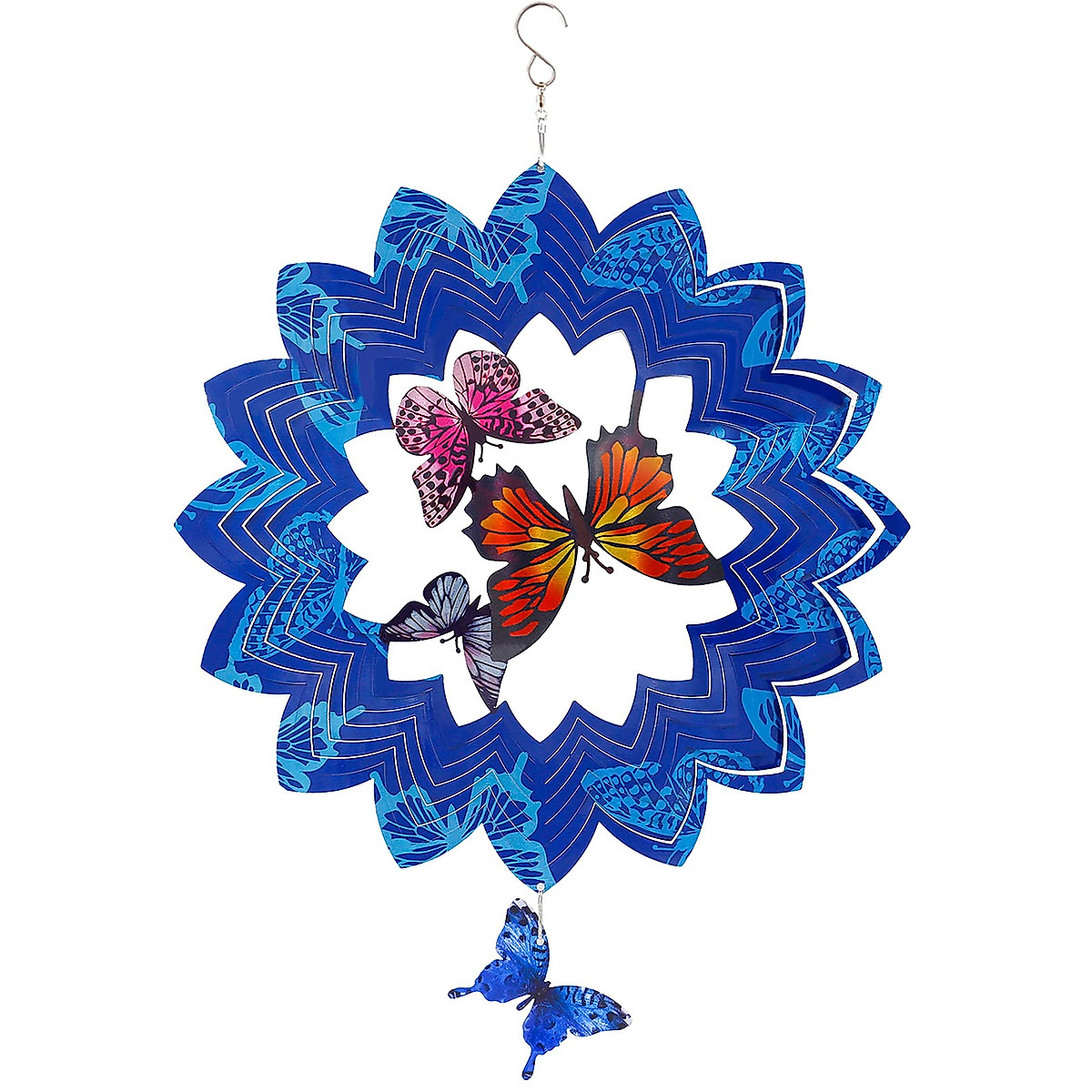 Wind Spinners Home Garden Decor, 12＂Patio Yard Backyard Outdoor Art Outside Decorations 3D Butterfly Metal Stainless Steel Decoration, Wind Spinner Gifts for Lawn Hanging Pinwheels Crafts Ornaments