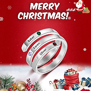 LanM Personalized Mothers Rings for 3 Birthstones BFF Wrap Name Rings for Women Promise Rings for Her Free Engraving Sisters Friends Rings for Girl Mother Day Gift