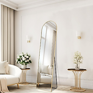 NEWBULIG 59"x16" Full Length Floor Mirror,Wall Mounted Mirror Hanging or Leaning, Arched Floor Mirror for Living Room Cloakroom,Gold-Arched