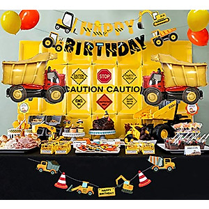 Construction Birthday Party Supplies Dump Truck Party Decorations Kits Set with 2 foil balloons for Kids Birthday Party 52 pack