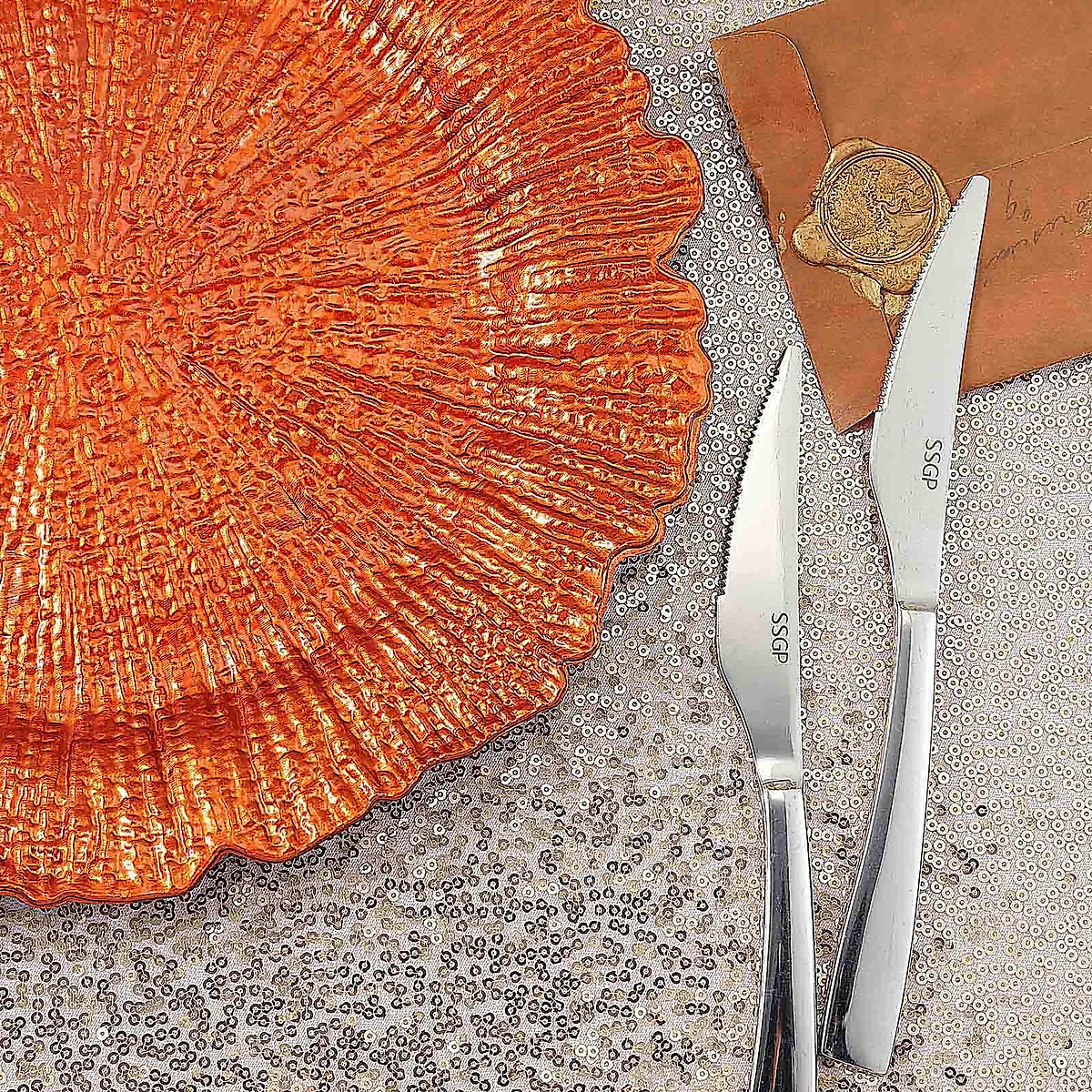 Tiger Chef Charger Plates - Orange Plate Chargers for Dinner Plates - Wedding Décor Place-mats (6, Orange Reef)