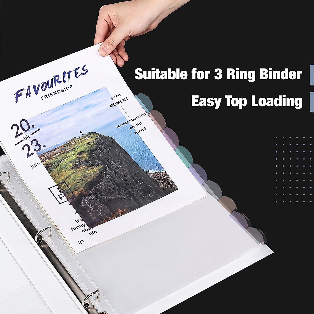 Mr. Pen- Clear Sheet Protectors with Binder Tabs, 8 Tabs, 2 Sets, Clear Binder Sheet Protectors, Clear Plastic Dividers for 3 Ring Binder, Insertable Index Page Divider Multicolor Tabs