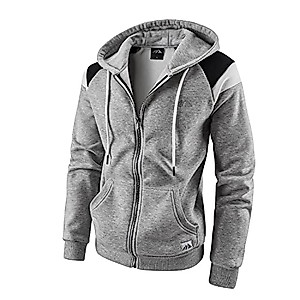 OHSNMAKSL Men's Full Zip Hoodie Fleece Jacket Sweatshirt Lined work coat 21-M-WY-08#Grey-L