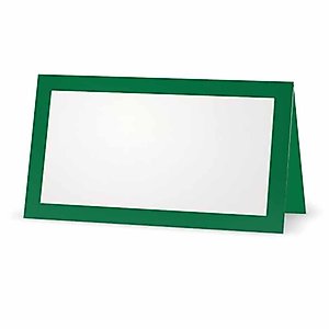Green Place Cards - Flat or Tent - 10 or 50 Pack - White Blank Front with Solid Color Border - Placement Table Name Seating Stationery Party Supplies - Occasion or Dinner Event (10, Tent Style)