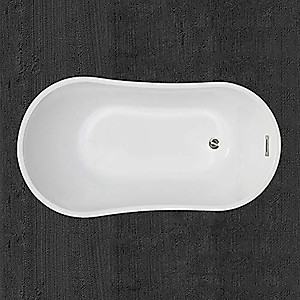 WOODBRIDGE Acrylic Freestanding Contemporary Soaking Tub with Brushed Nickel Overflow and Drain, B-0006 / BTA1507, 54" Bathtub White