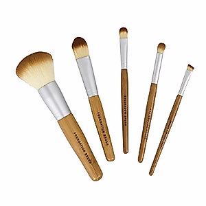 Bamboo Naturals Makeup Brushes, Natural Bamboo Handles, Includes Five Brushes: Powder Foundation and Liquid Foundation Brush, Eyeshadow Brush, Smudge Brush, Angled Eyeliner Brush, 11 x 1.3 x 7, 5 PC