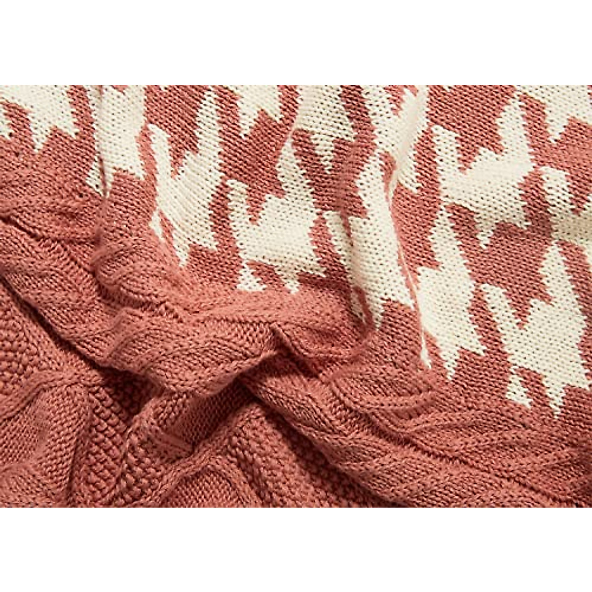 GunziStreet Luxurious Pure Cotton Knitting Throw Blanket Houndstooth Thousand-Bird Pattern Splicing Nordic Style Soft Warm Home Decor for Bed Couch Bedroom (Red Ruby, 51x63)