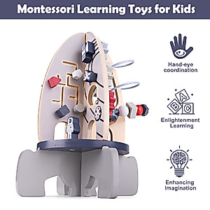 Ancaixin Wooden Toys Activity Cube, Montessori Toys for 1 Year Old, Baby Space Toy Rocket Cube, Bead Maze, STEM Developmental Birthday Gifts for Toddler Boy and Girl 1-3