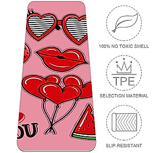 Yoga Mat, Yoga Mats for Home Workout, Workout Mat, Exercise Mats, Pilates Mat, Lipstick Love Eyes Cake